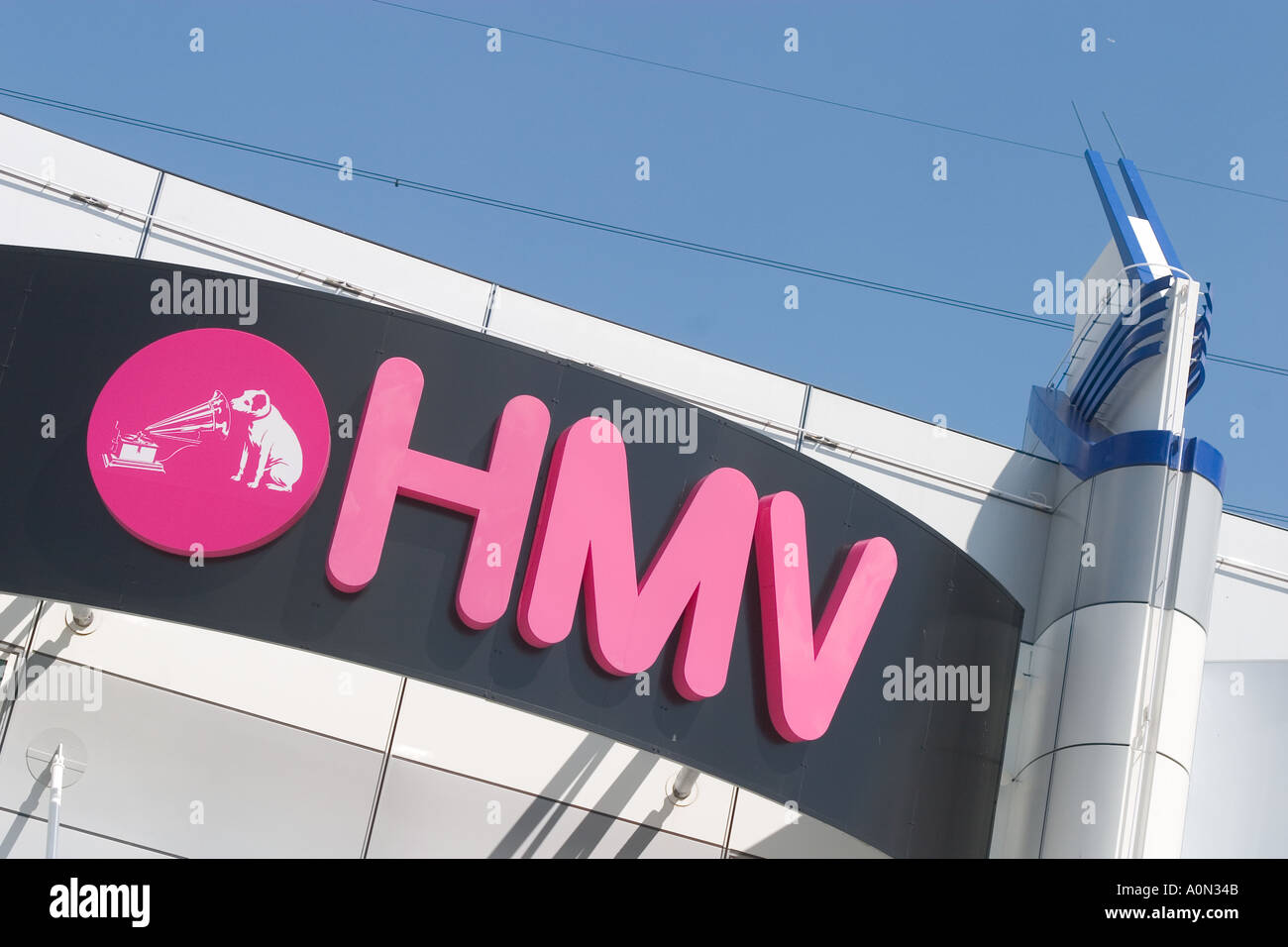 HMV store sign at East London retail shopping park Beckton Stock Photo ...