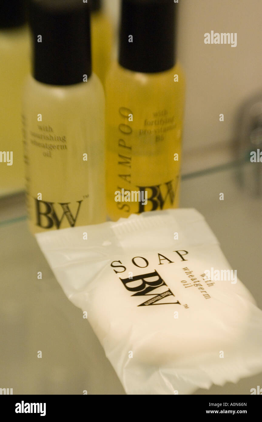 Soap, shampoo and Shower Gel in a hotel, bathroom Stock Photo - Alamy