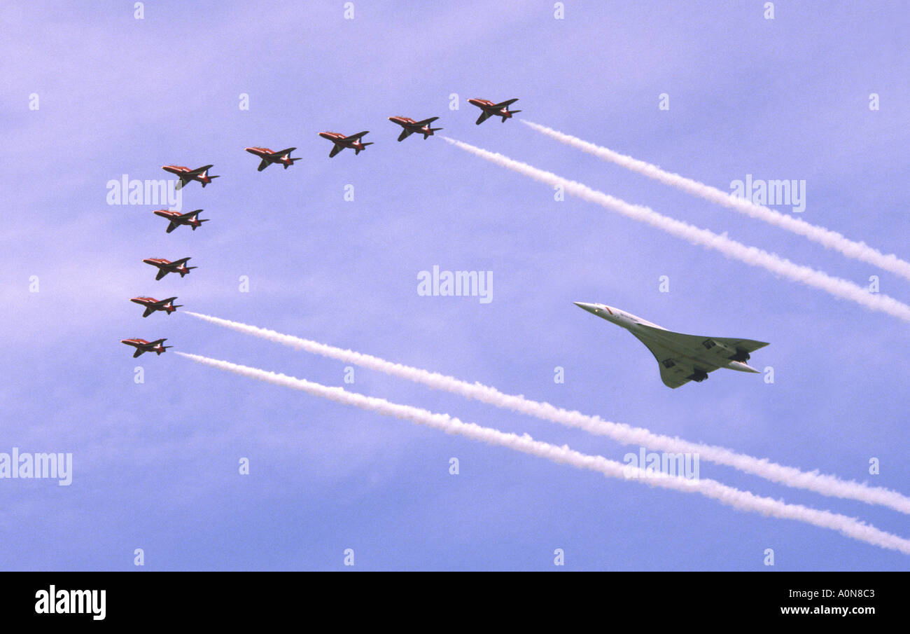 Red Arrows Hawk T1 Concorde Formation Flypast Fairford Air Tattoo Stock ...