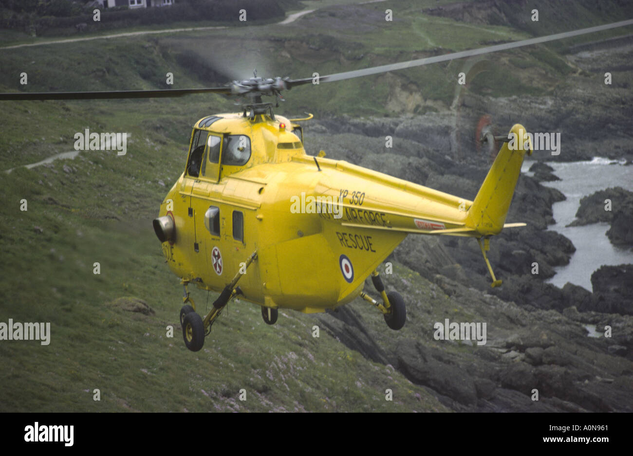 Westland Whirlwind RAF Air Sea Rescue helicopter on a training flight ...