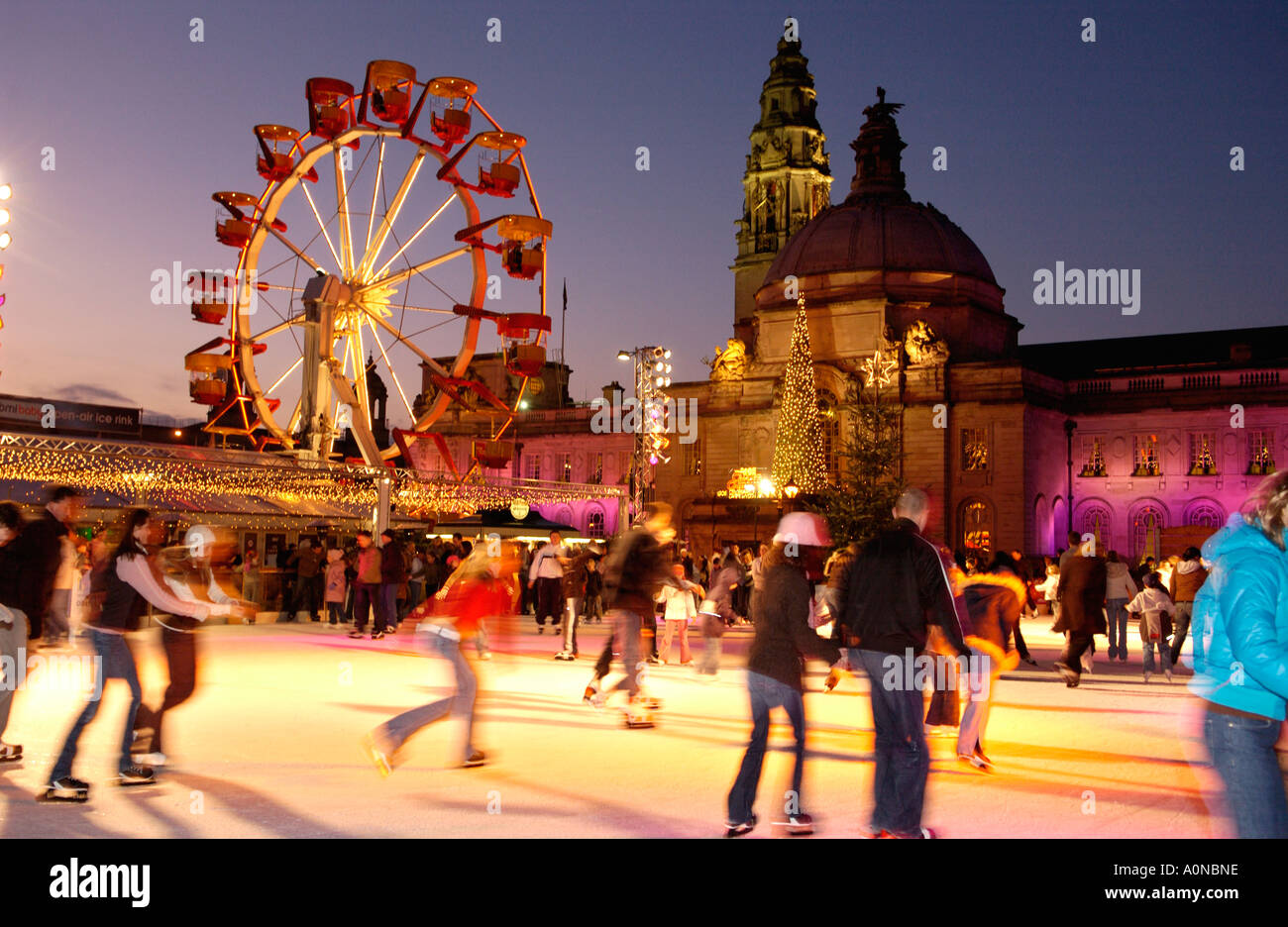 Winter Wonderland event outside Cardiff City Hall Wales UK with people ...