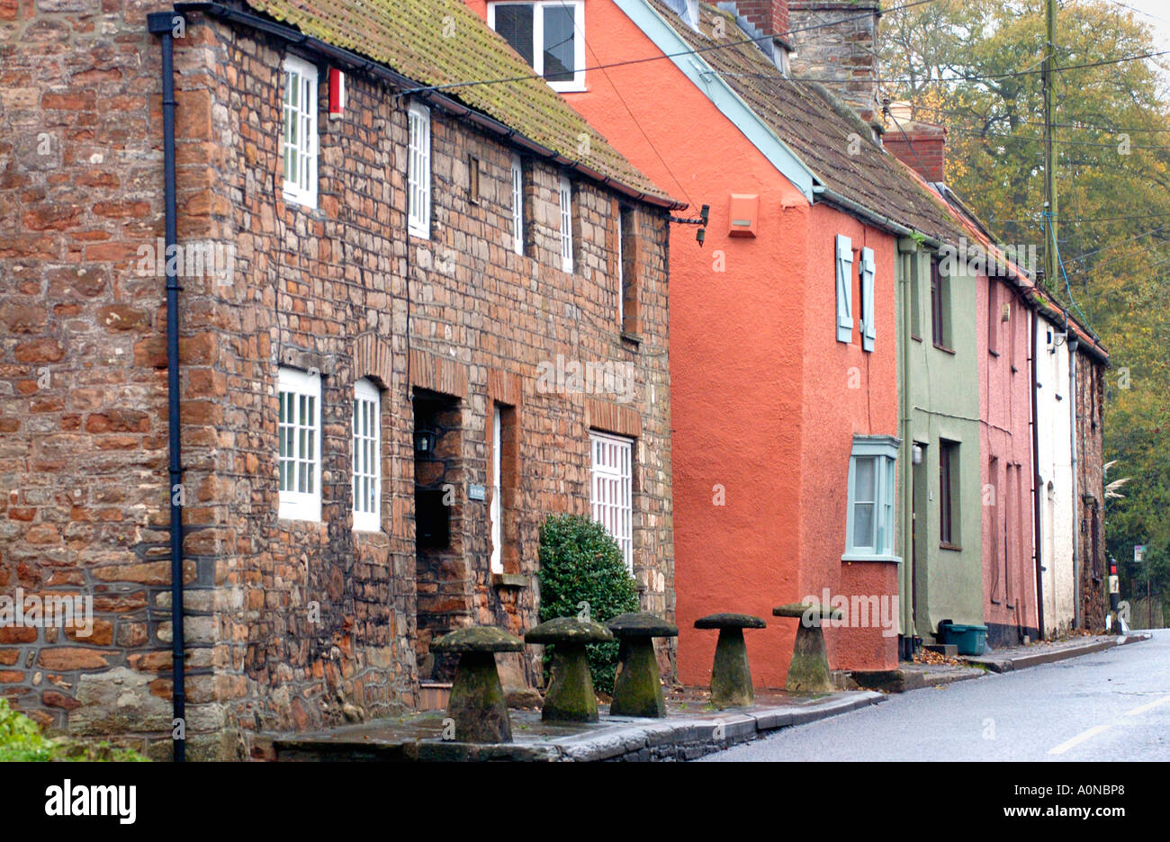 Row of country cottages in village of Chew Magna near Bristol England ...