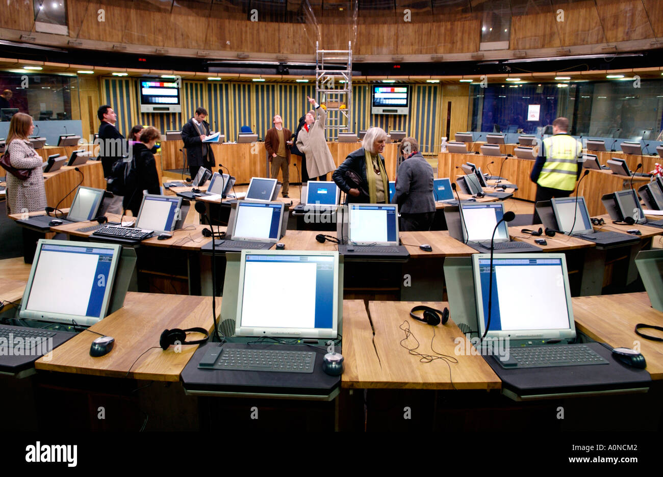 Interior of National Assembly for Wales showing debating chamber with ...