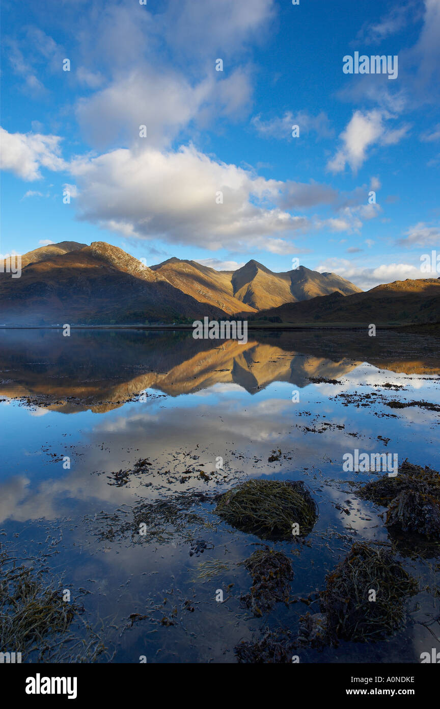 the Five Sisters of Kintail reflected in Loch Duich Wester Ross ...