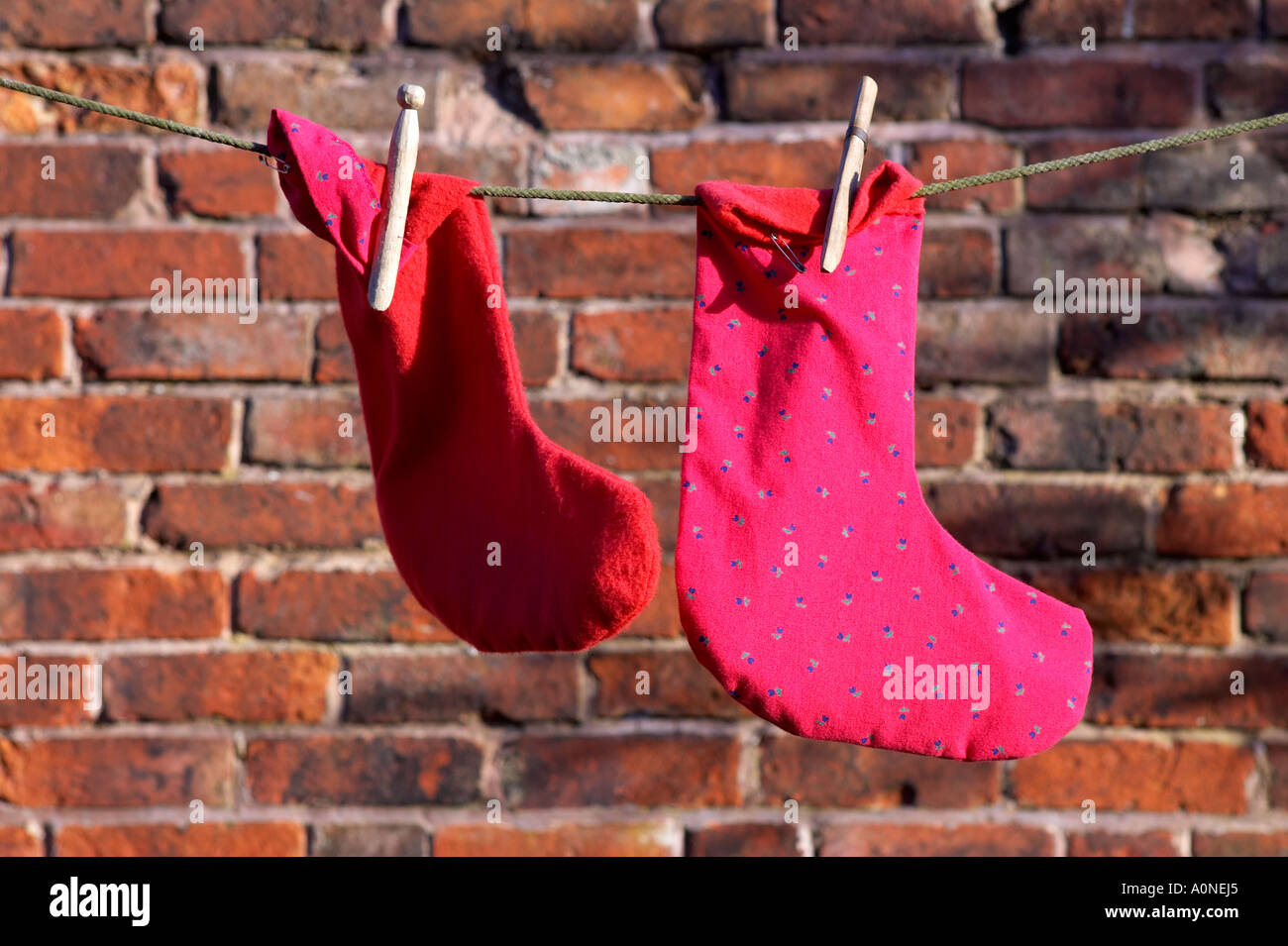Two socks drying on a washing line dudley, west midlands, england Stock ...