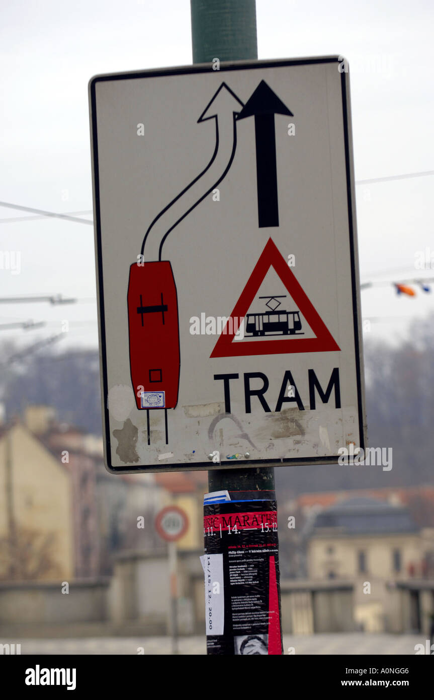 tram sign road sign prague Stock Photo - Alamy