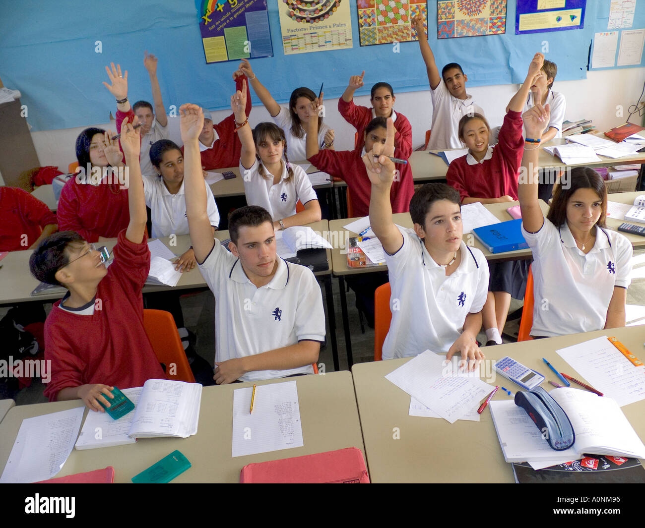 HANDS UP CLASS 15-16 years Multicultural senior teenage high school ...