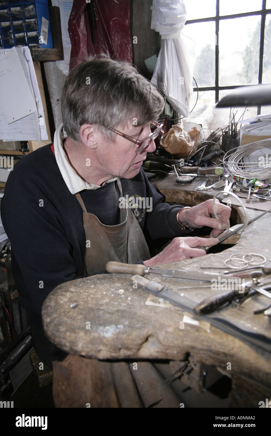 Traditional silversmith David Hart in his workshop Chipping Campden ...