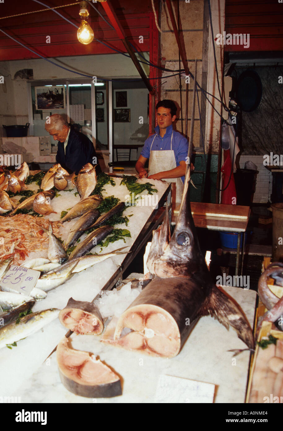 Swordfish caught in the straits of Messina in Vucciria fish market ...