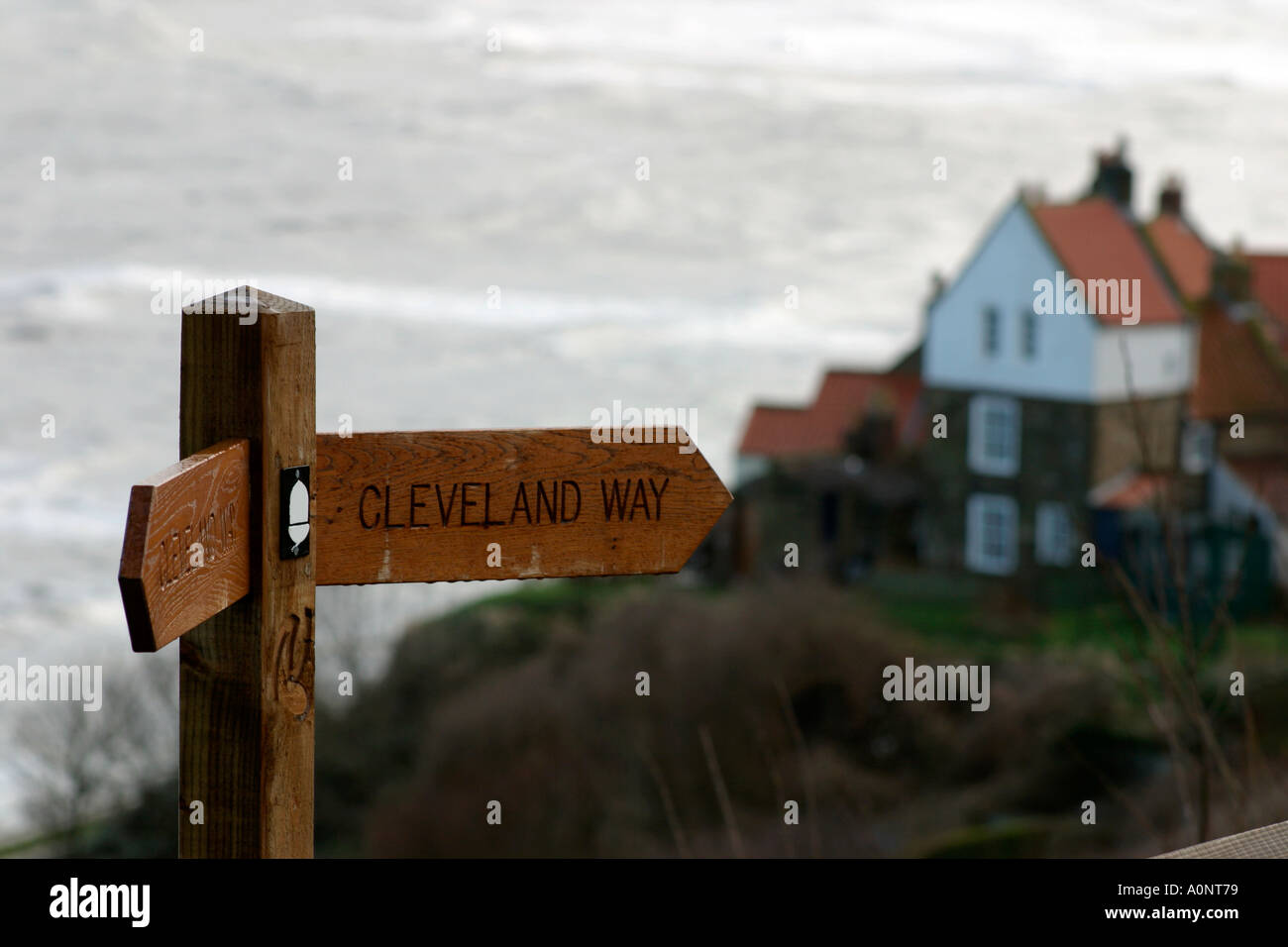 Cleveland Way sign at Robin Hoods Bay North Yorkshire England Stock ...