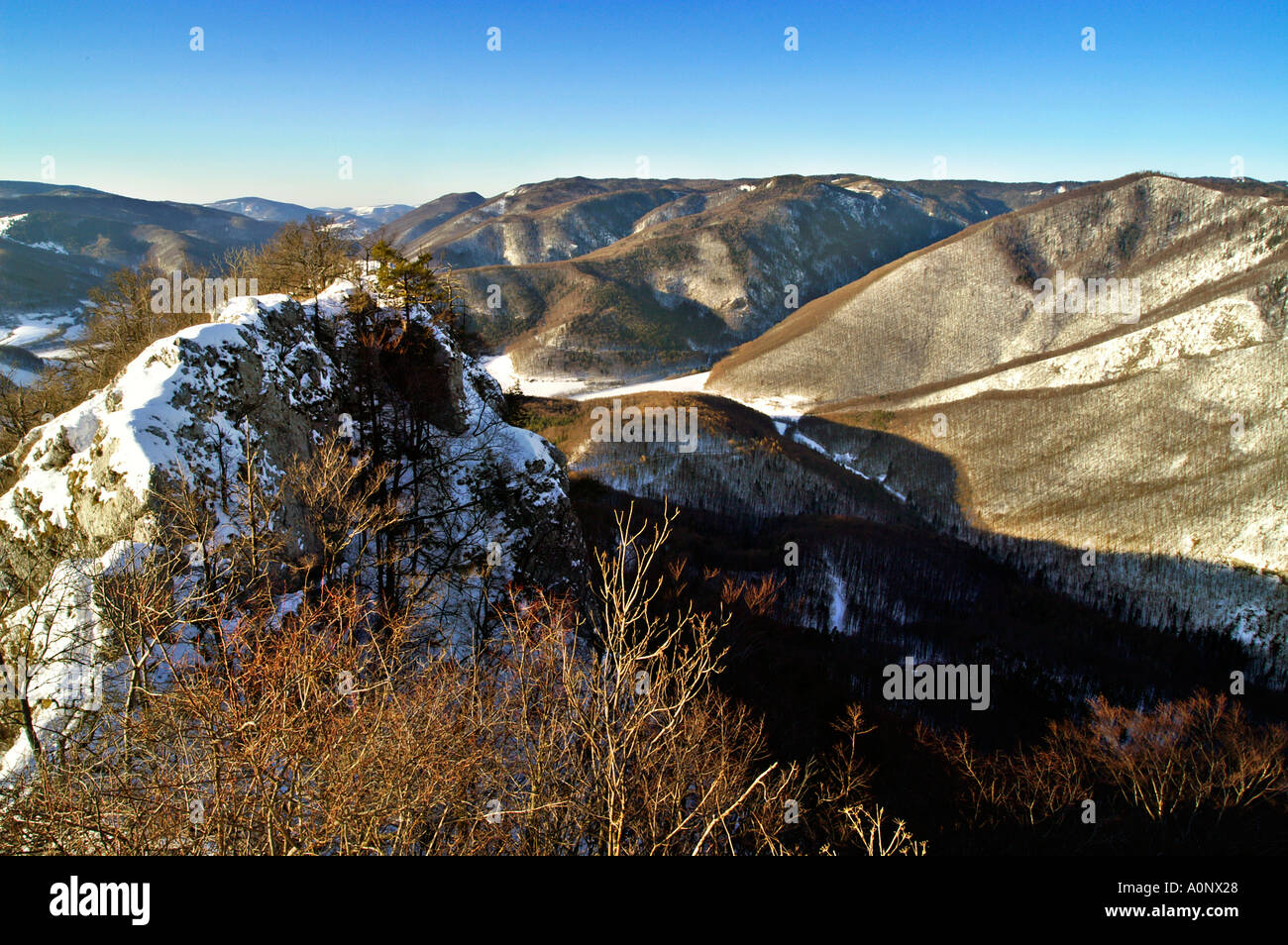 Ciganka Cliff in Muran Plateau national park in Slovakia, winter Stock ...