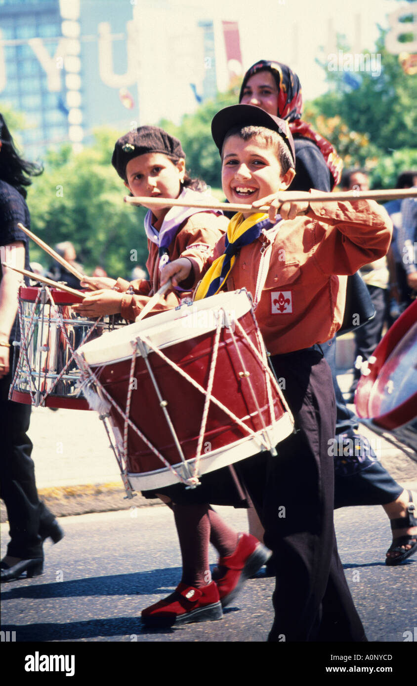 A Very Happy Turkish Boy Scout In a Parade Beating a Drum Stock Photo ...