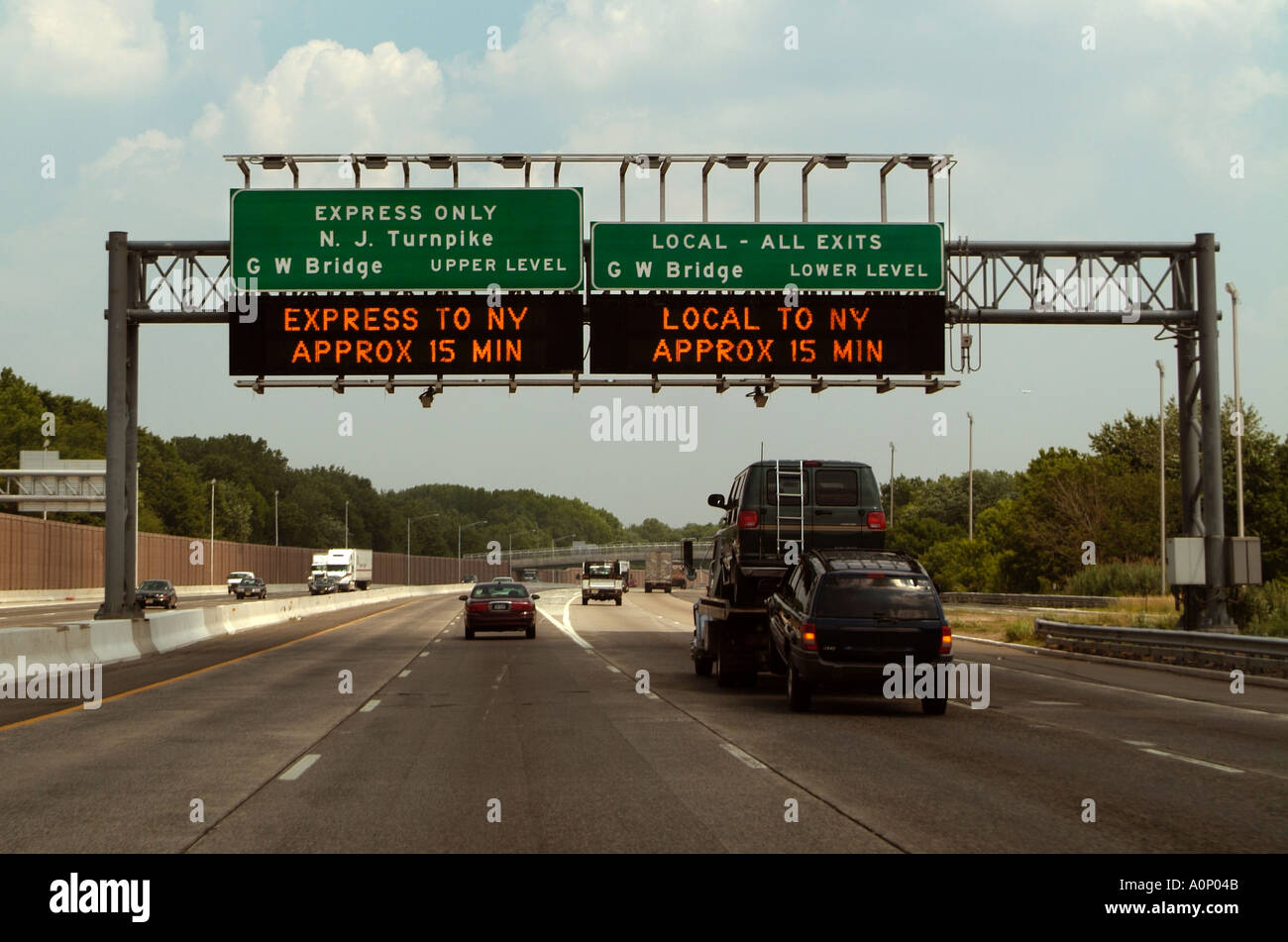 Road signs showing traffic delays Stock Photo - Alamy