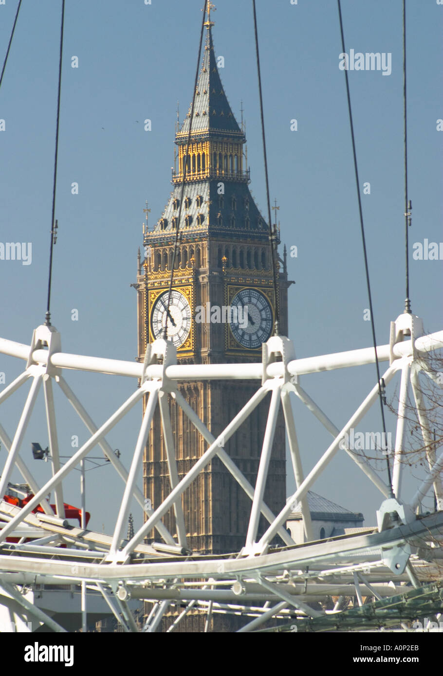 Big Ben framed by the London Eye Stock Photo - Alamy