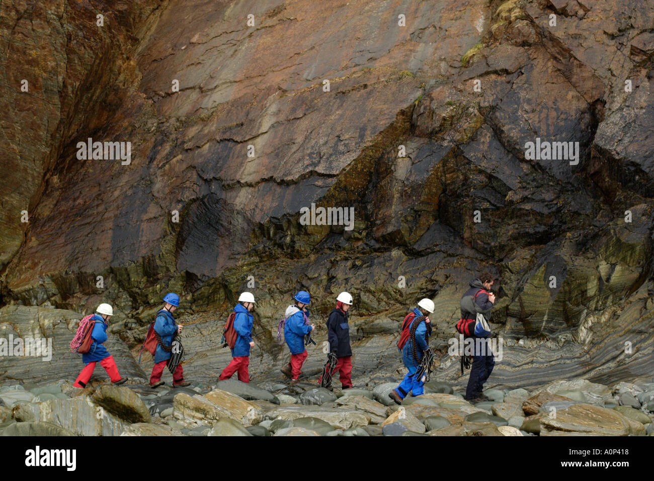 School pupils on an organised climbing expedition at Arthog Gwynedd ...
