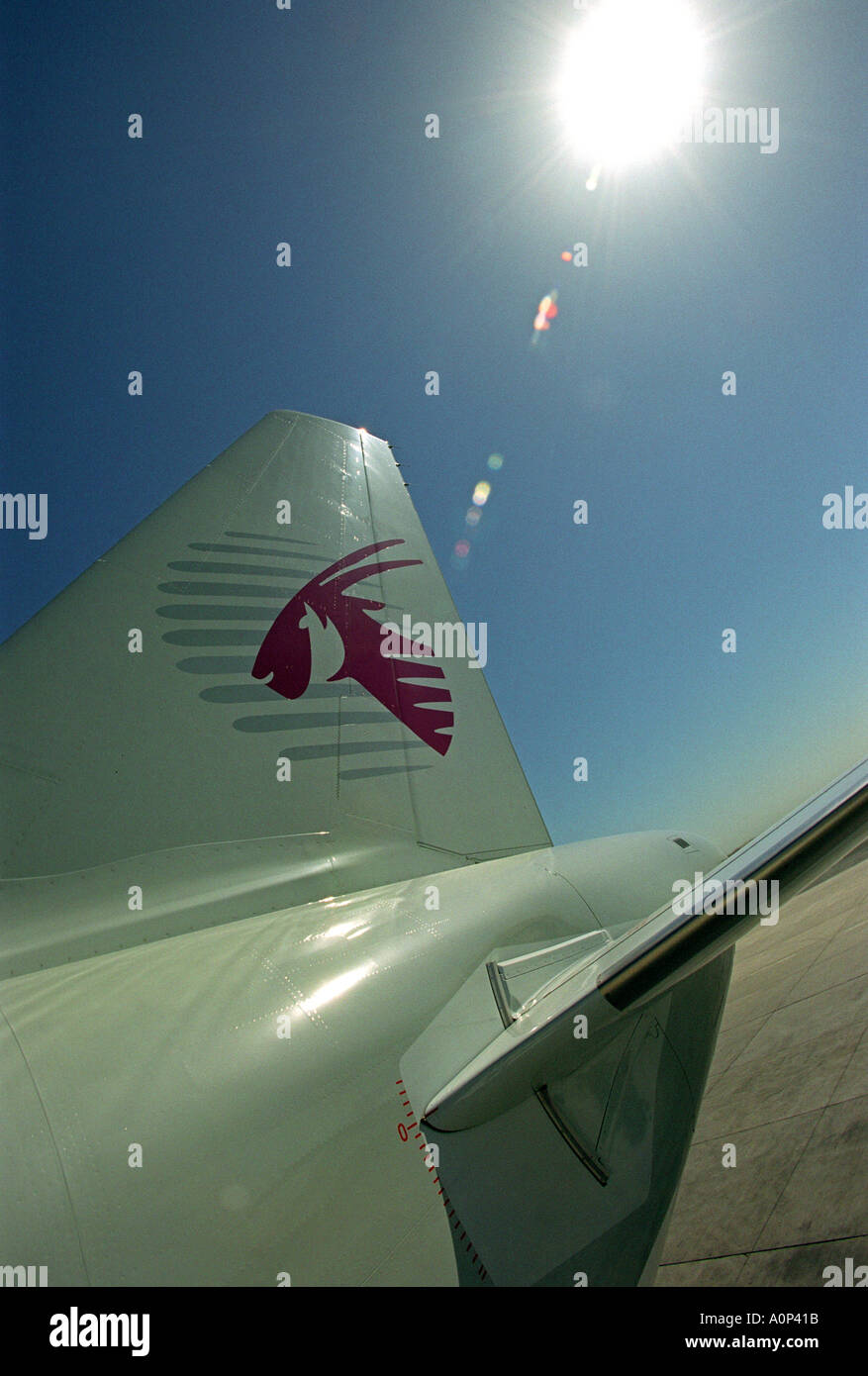 The logo and tail of a Qatar Airlines aeroplane Stock Photo - Alamy