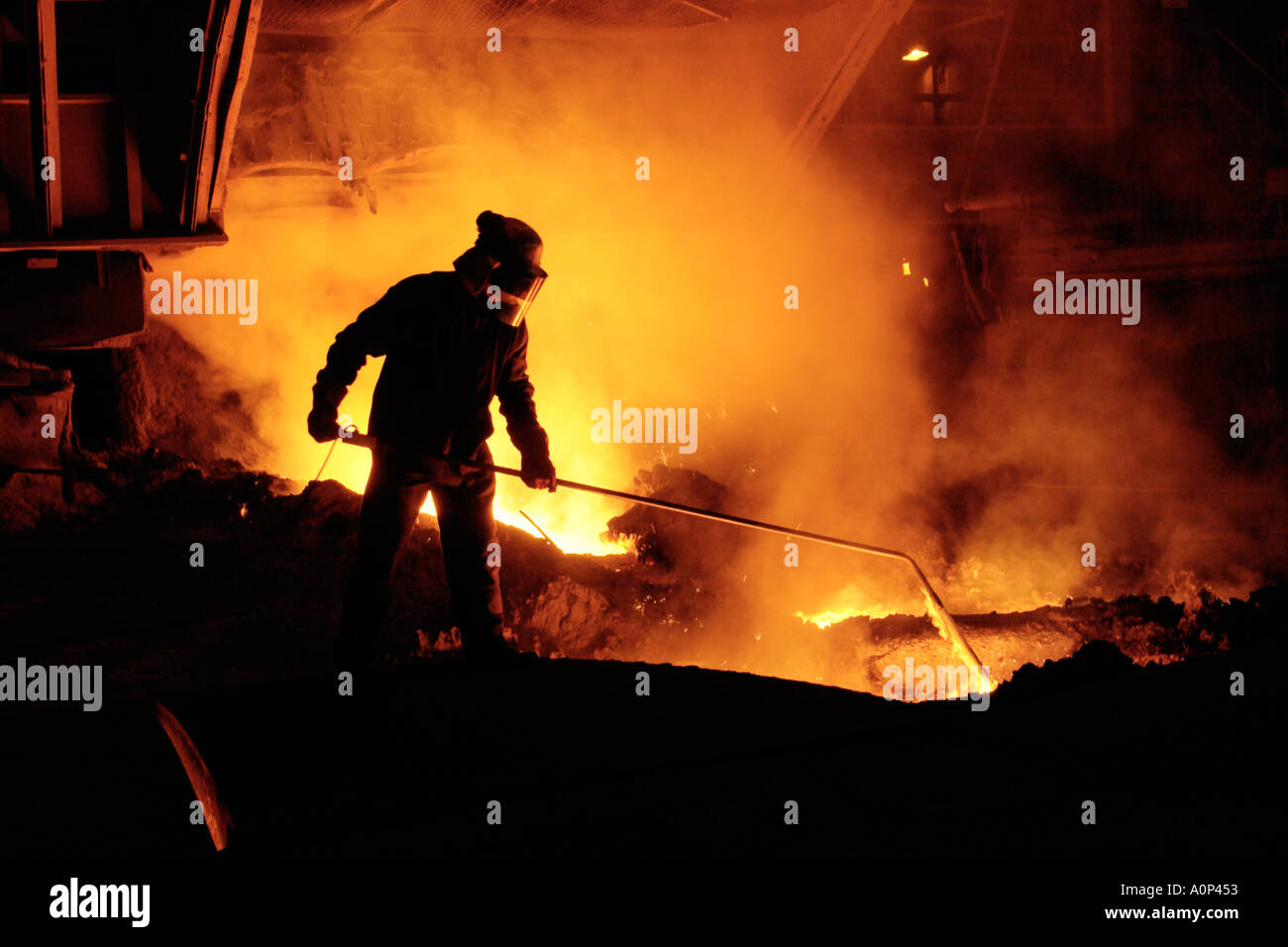 Team member taking iron samples using a lance on Blast Furnace No 5 at ...
