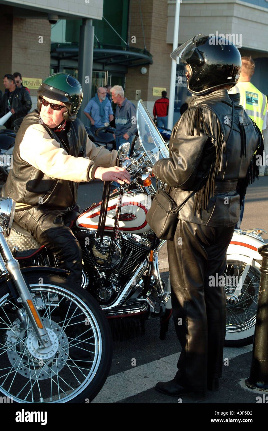 Senior Motorcyclists with Harley Davidson bike Stock Photo - Alamy