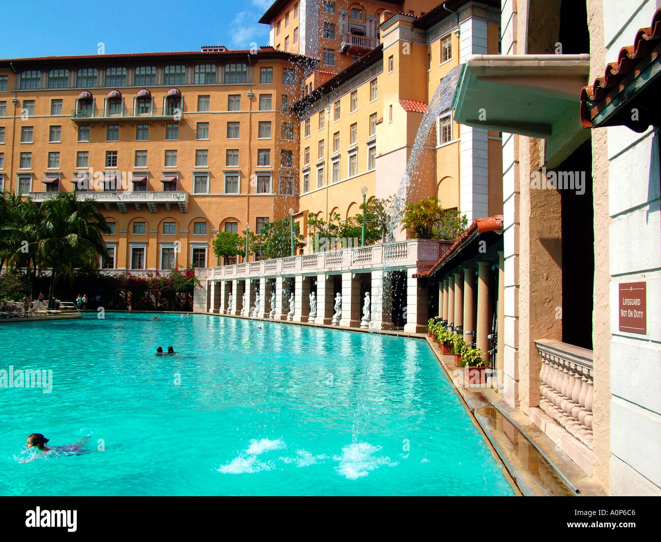 Statue overlooking beautiful swimming pool at the historic Biltmore ...