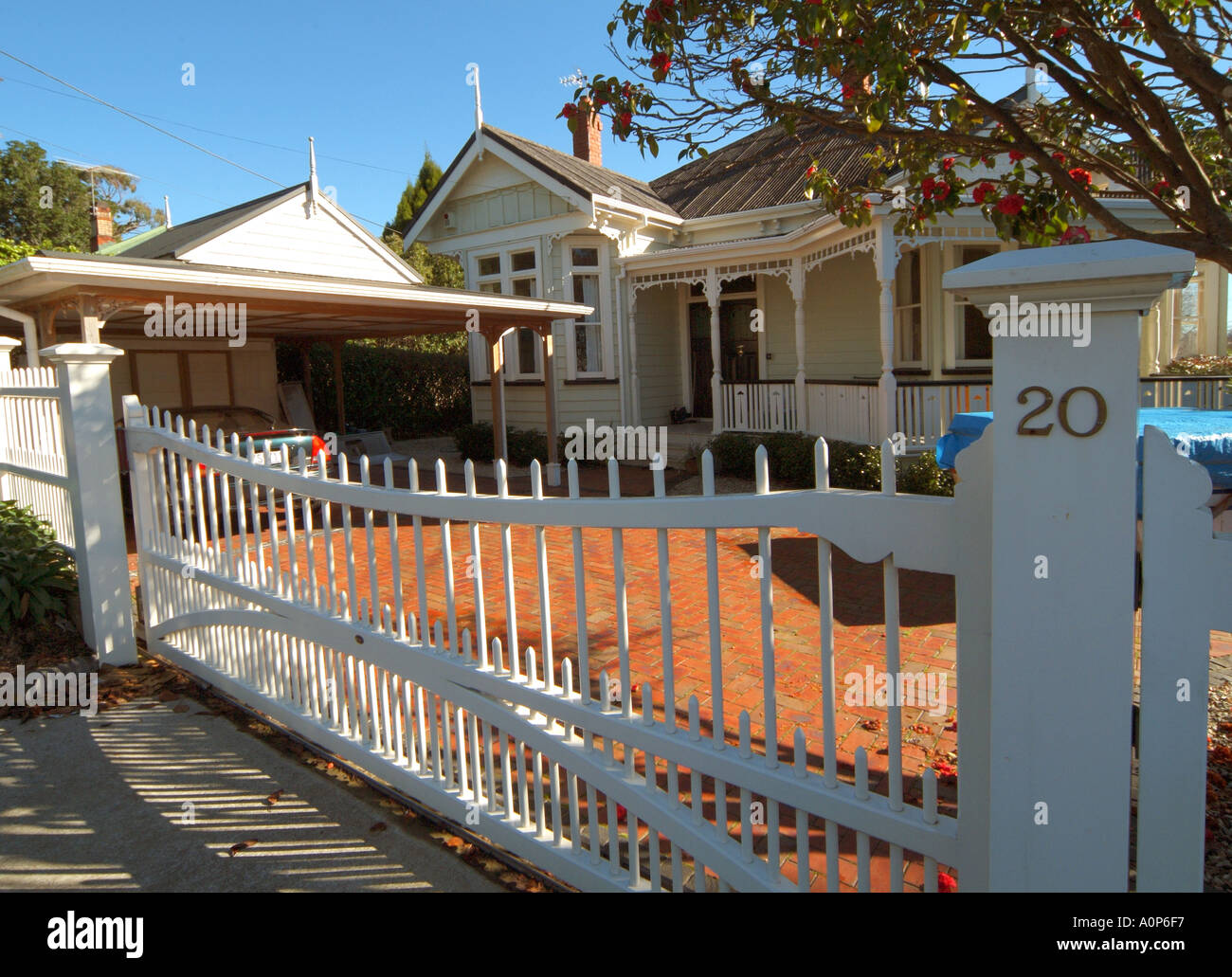 Gates and driveway Auckland residence New Zealand Stock Photo - Alamy