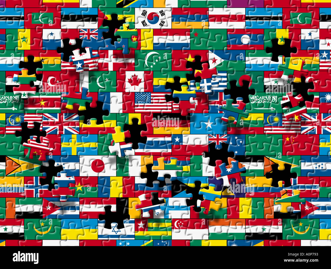 Flags in a jig saw puzzle composition Stock Photo - Alamy