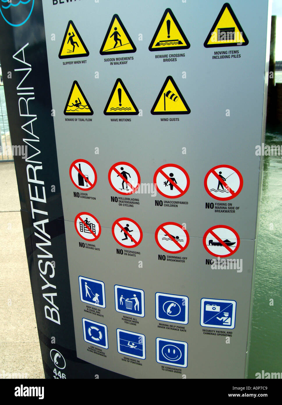 Bayswater Marina Warning sign Auckland New Zealand Stock Photo - Alamy