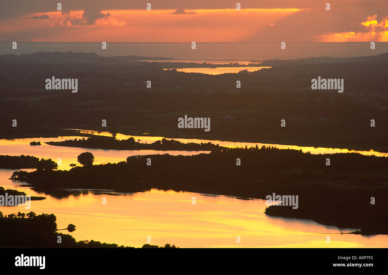 West over Lower Lough Erne toward Donegal Bay from Cliffs of Magho near ...
