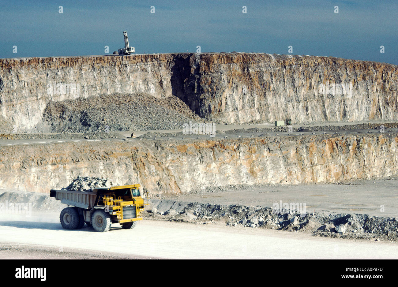 Limestone quarry excavator truck lorry dumper at Tunstead, north ...