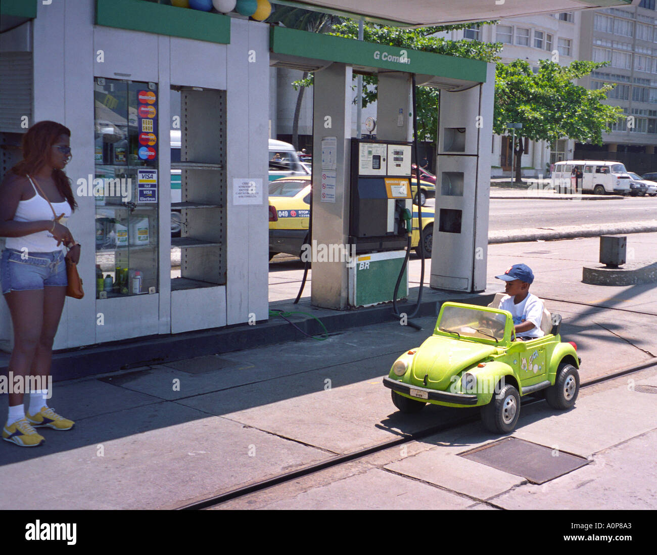 Mini cars at a gas station Copacabana Rio de Janeiro South America ...