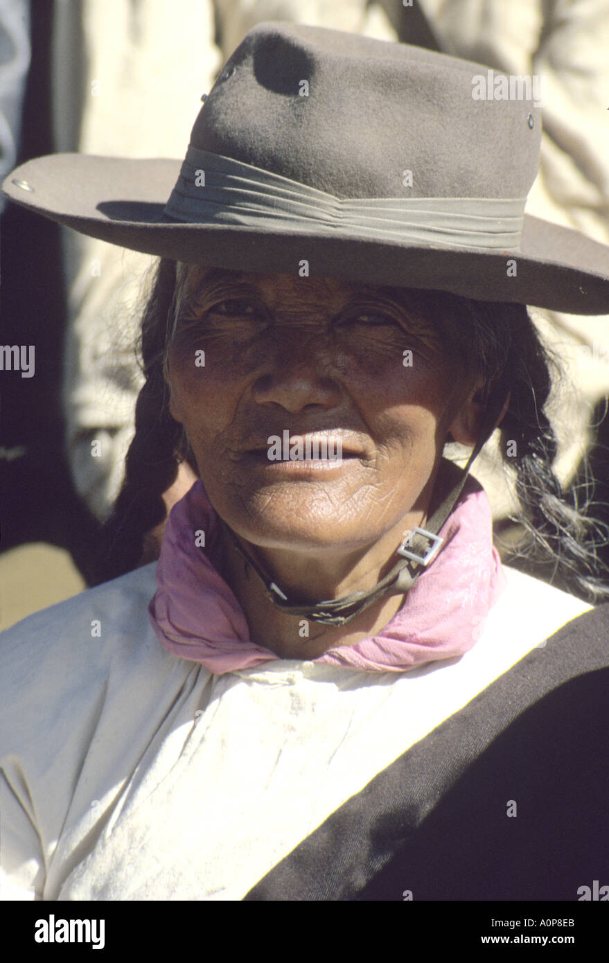 Tibetan man in hat with wide brim to shade from the sun Tibet,China ...