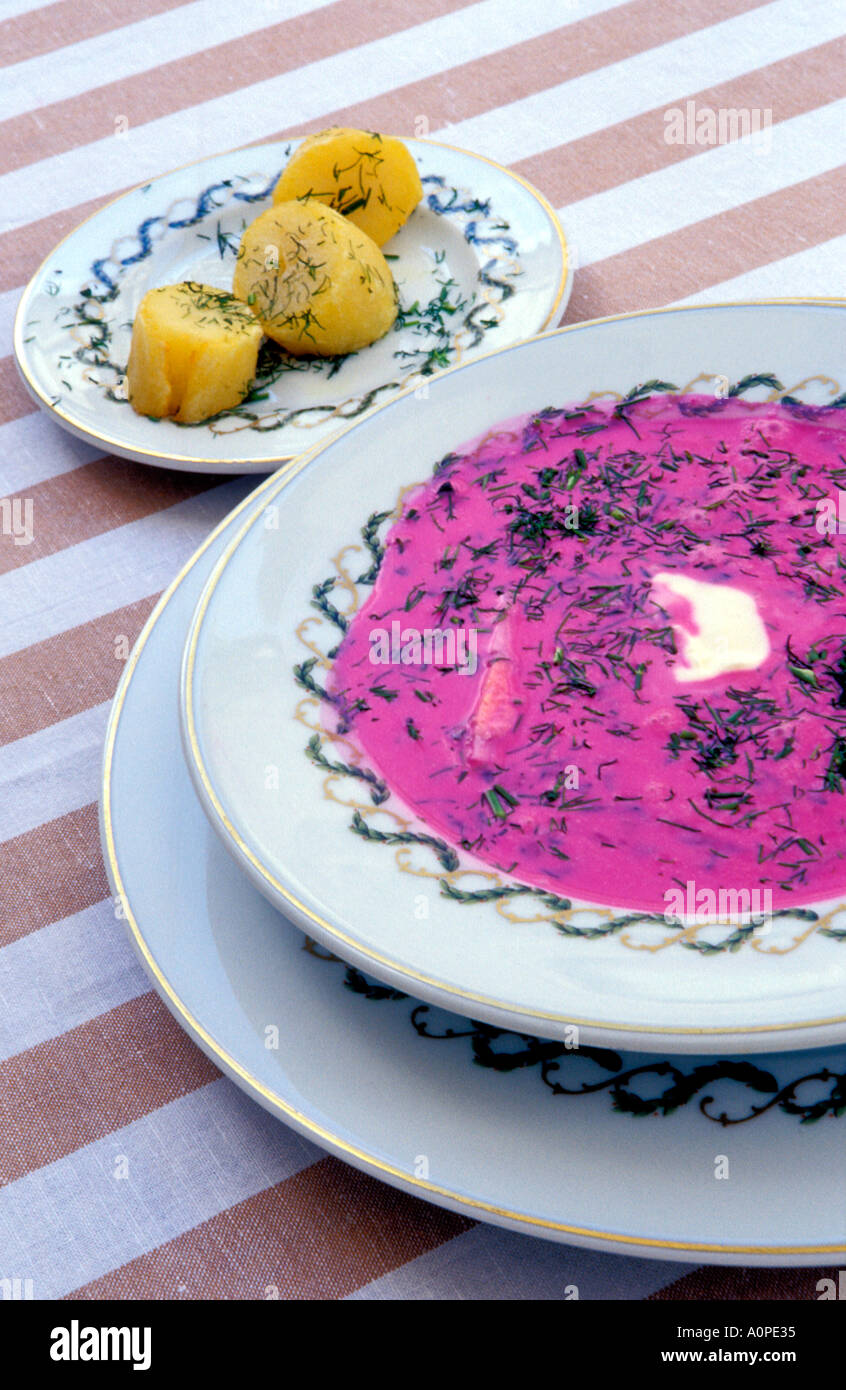 Cold leek soup with meat served with potatoes is a very traditional ...