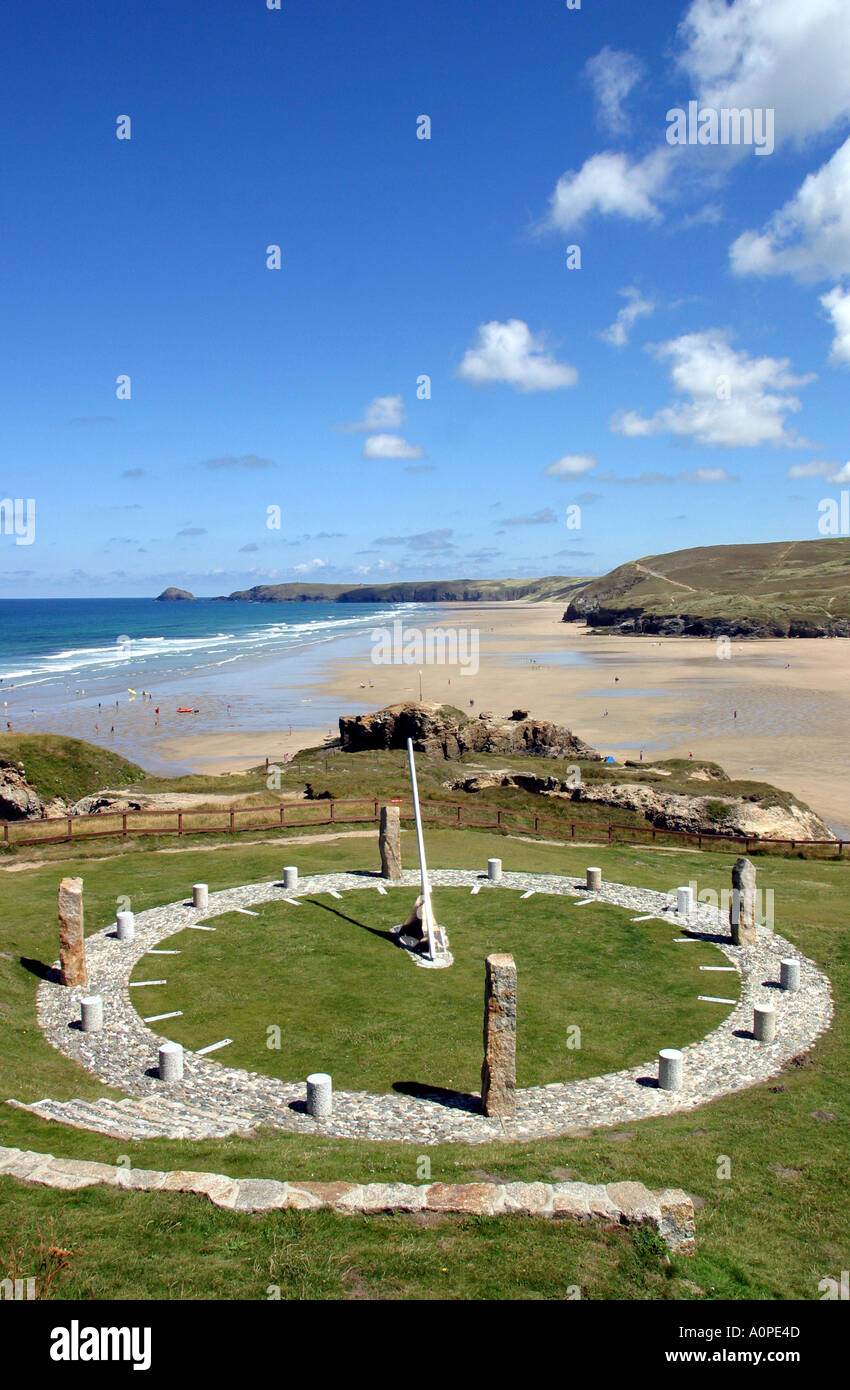 Millennium Sundial, Perranporth, Cornwall, UK Stock Photo - Alamy