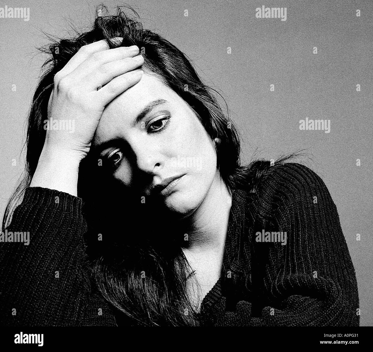 Woman headache stress Black and White Stock Photos & Images - Alamy