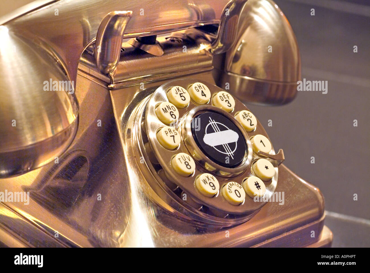 Silver metal Rotary dial telephone on desk in hotel lobby Stock Photo ...