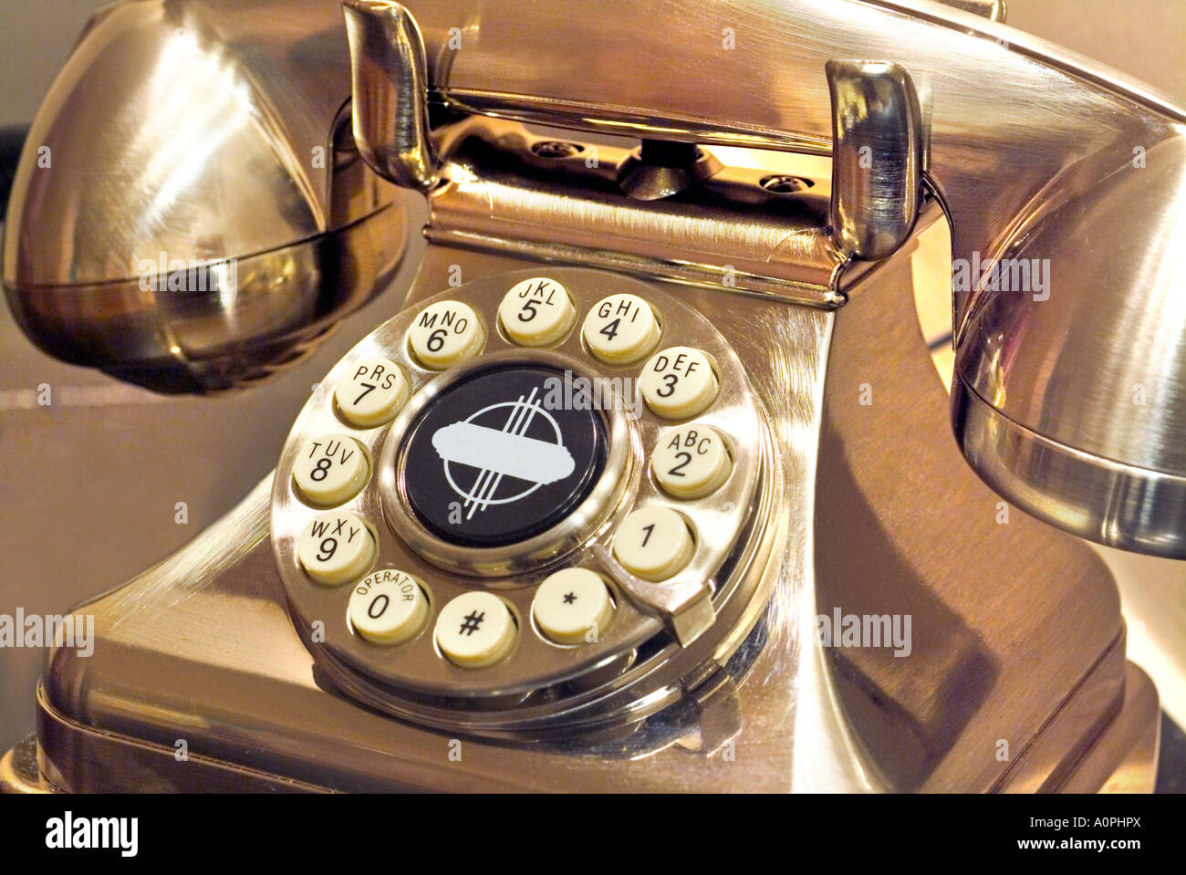 Silver metal Rotary dial telephone on desk in hotel lobby Stock Photo ...