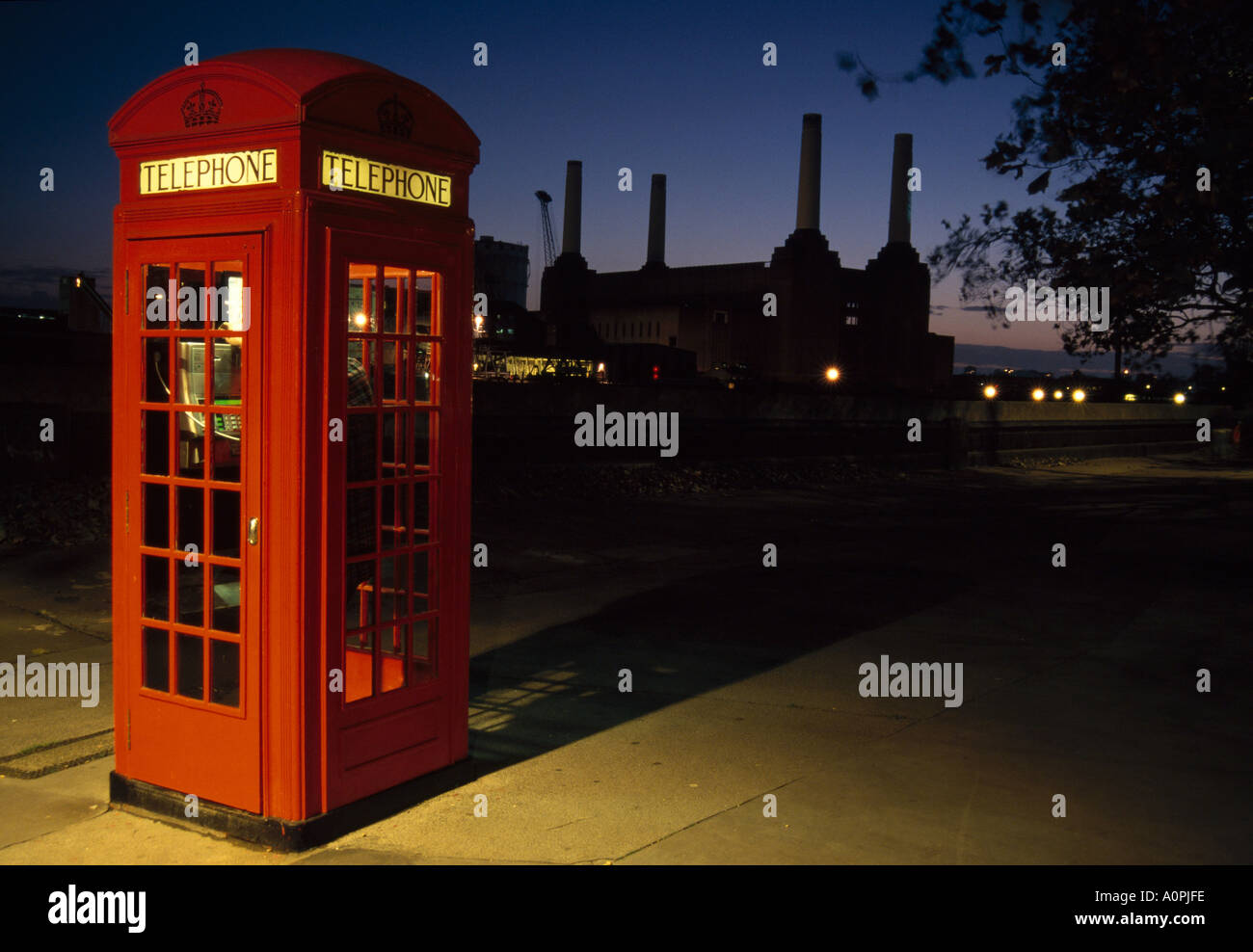 Red Telephone Box and Battersea Power Station, London. Architect: Sir ...