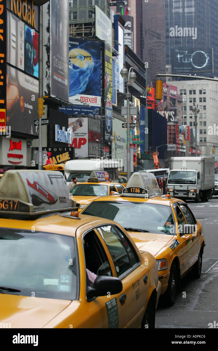 Iconic view of yellow New York City taxi cabs congesting the Times ...