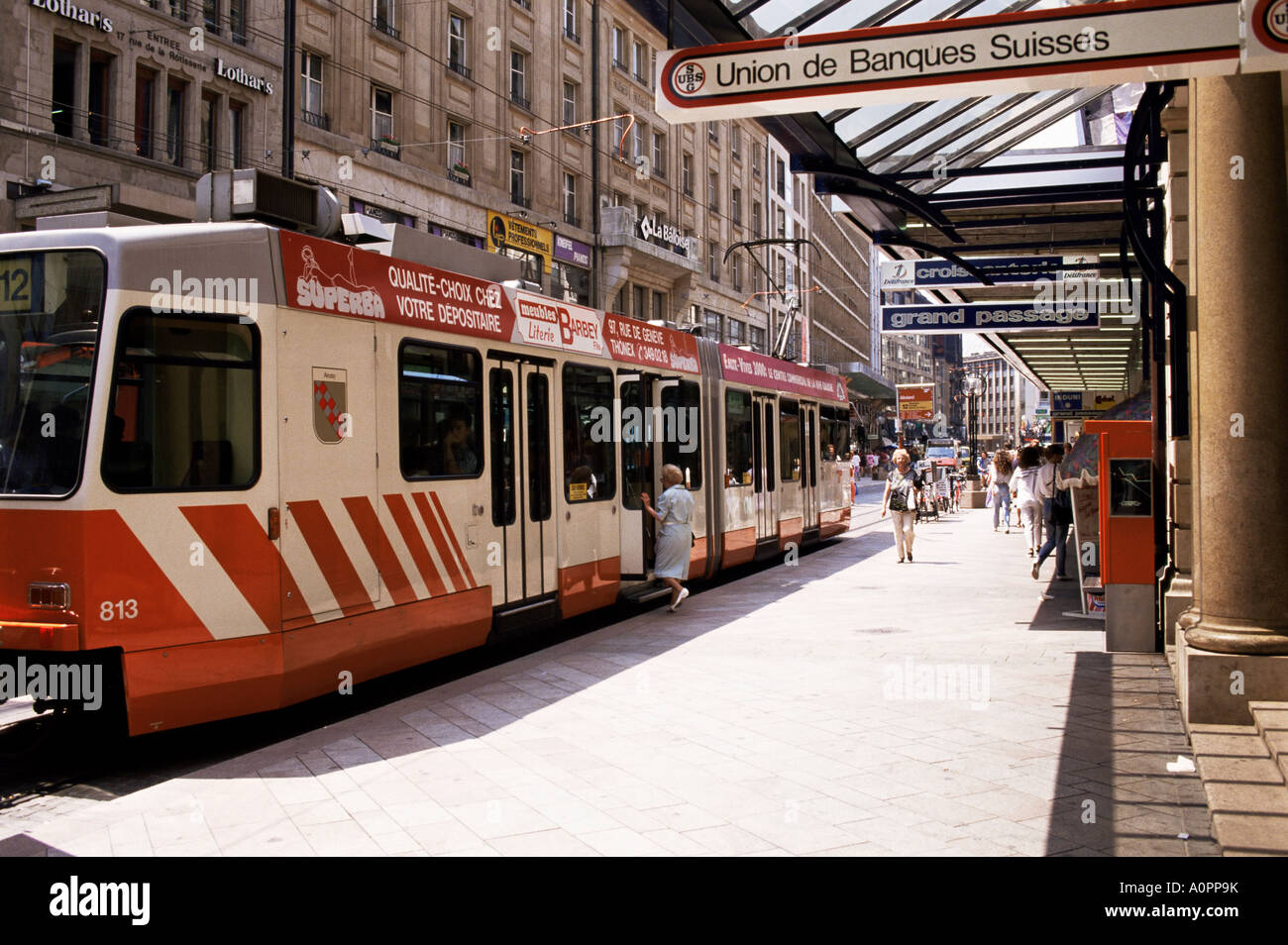 Tram stop Geneva Switzerland Europe Stock Photo - Alamy
