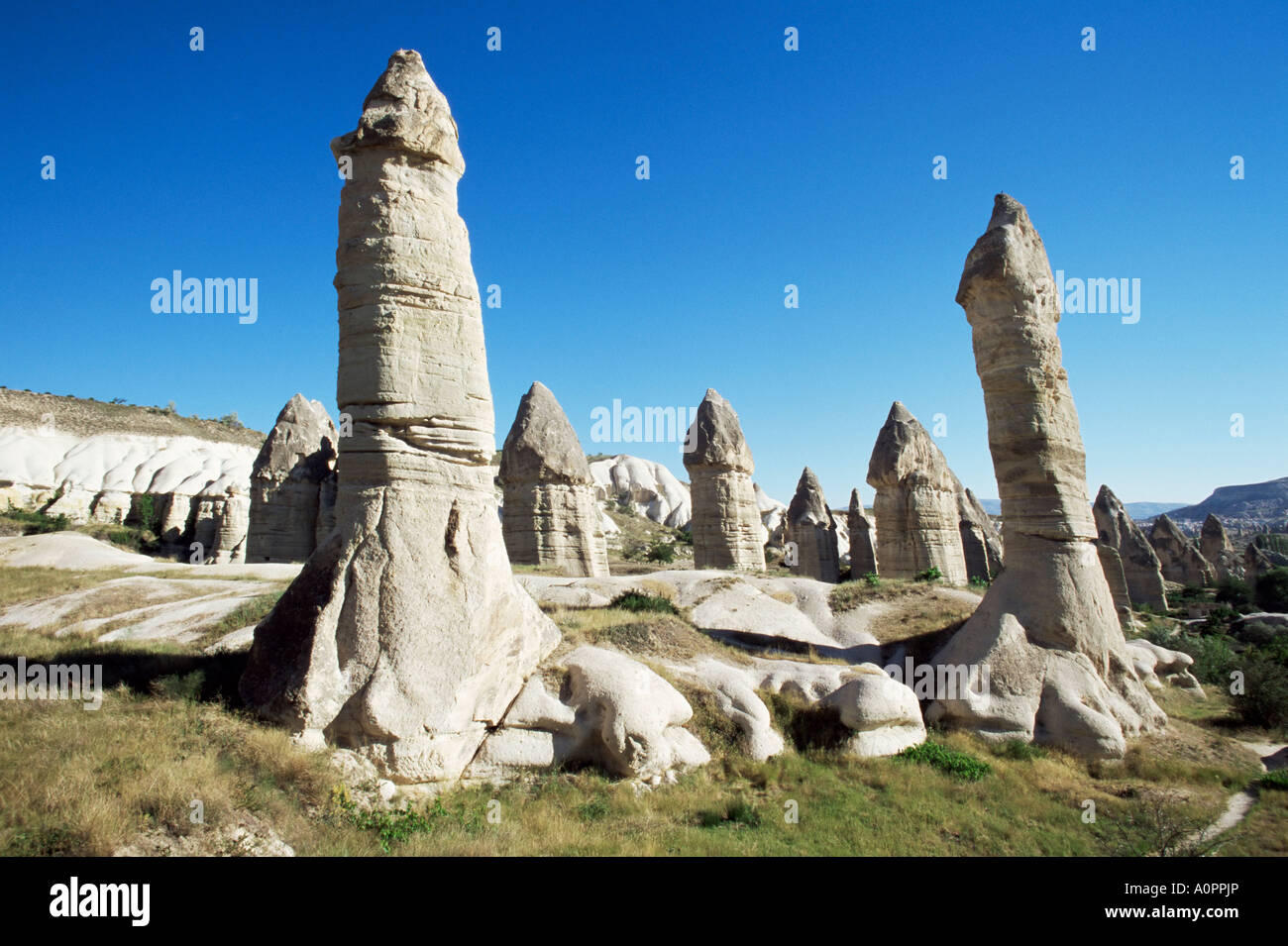 Phallic pillars or fairy chimneys near Goreme Cappadocia Anatolia ...