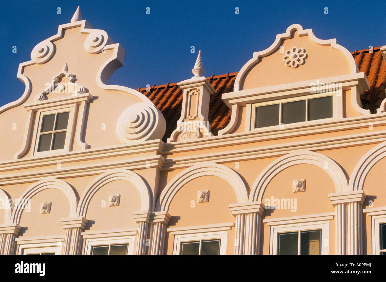 Dutch style gables show colonial influence Oranjestad Aruba Caribbean ...