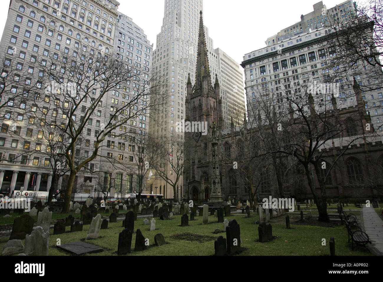 Old Trinity Church and graveyard stands on 5th avenue in front of the ...