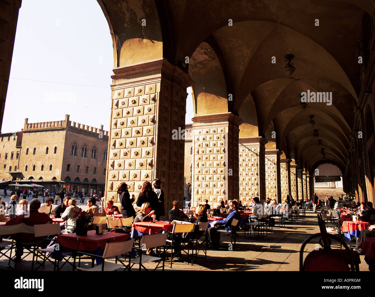 Cafe in the arcade Piazza Maggiore Bologna Emilia Romagna Italy Europe ...