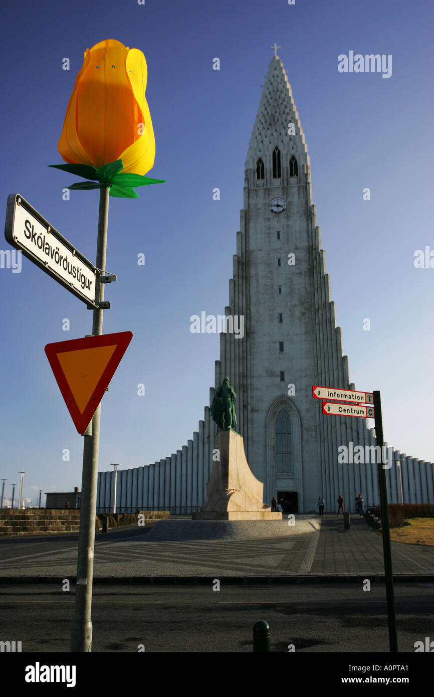 Colourful street light decorated as a Tulip flower main shopping street ...