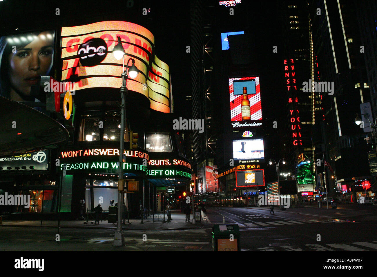 Bright neon advertising lights in the Times Square area of New York ...