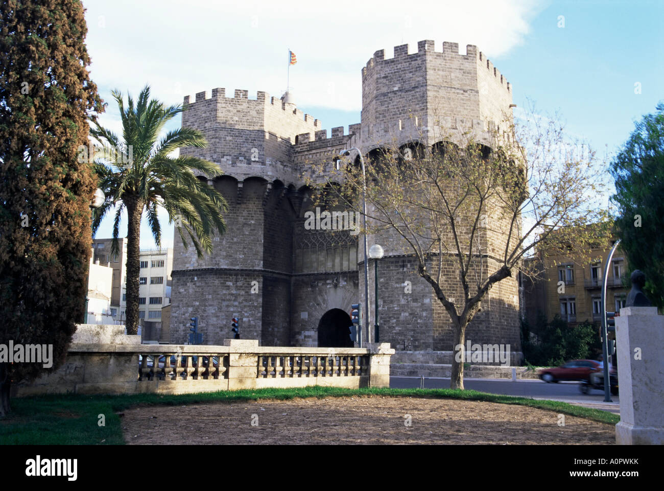The 14th century town gate Serranos Towers Valencia Spain Europe Stock ...