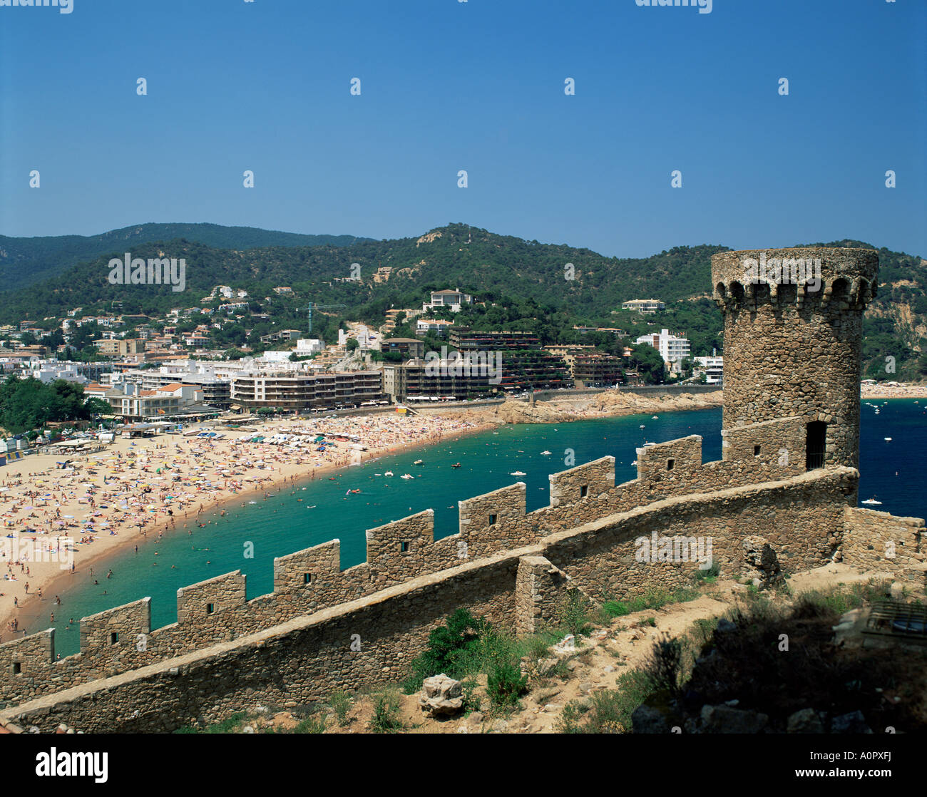Mont Guardi battlements and Tossa de Mar Costa Brava Catalonia Spain ...