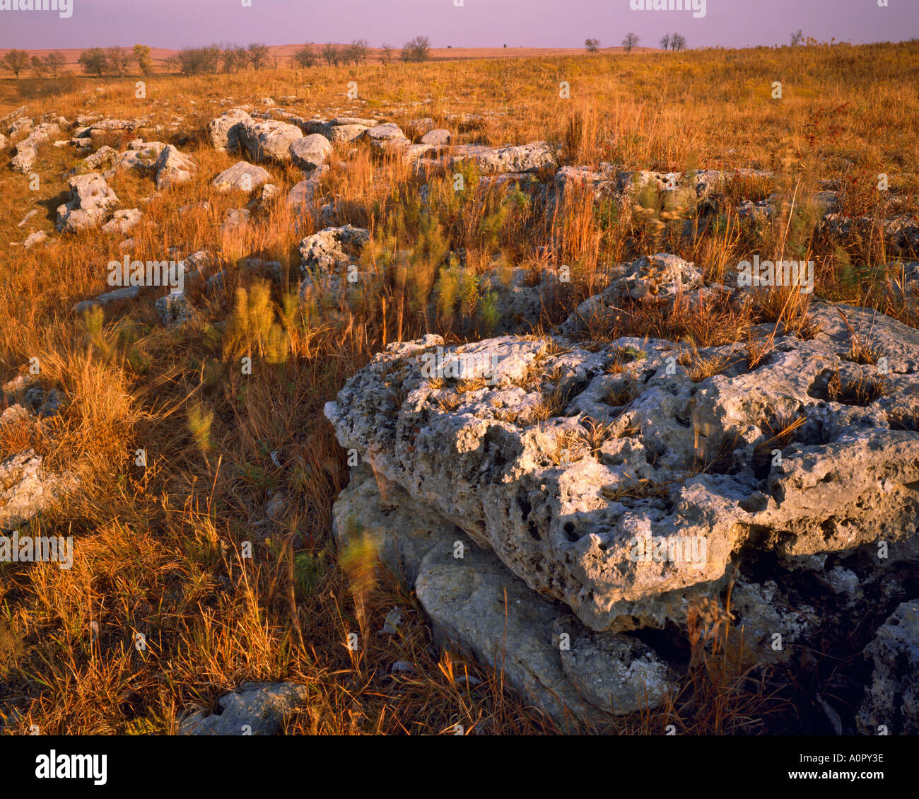 Rock Outcrops in Morning Light Flint Hills Kansas Stock Photo - Alamy