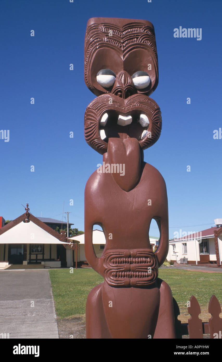 Maori totem carving Ohinemutu village Rotorua North Island New Zealand ...