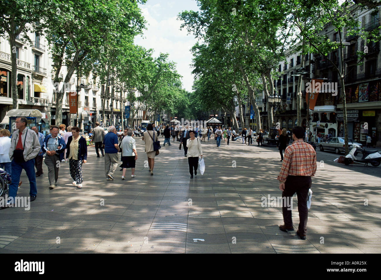 Tourists on promenade Rambla de Canaletes Barcelona Catalonia Spain ...