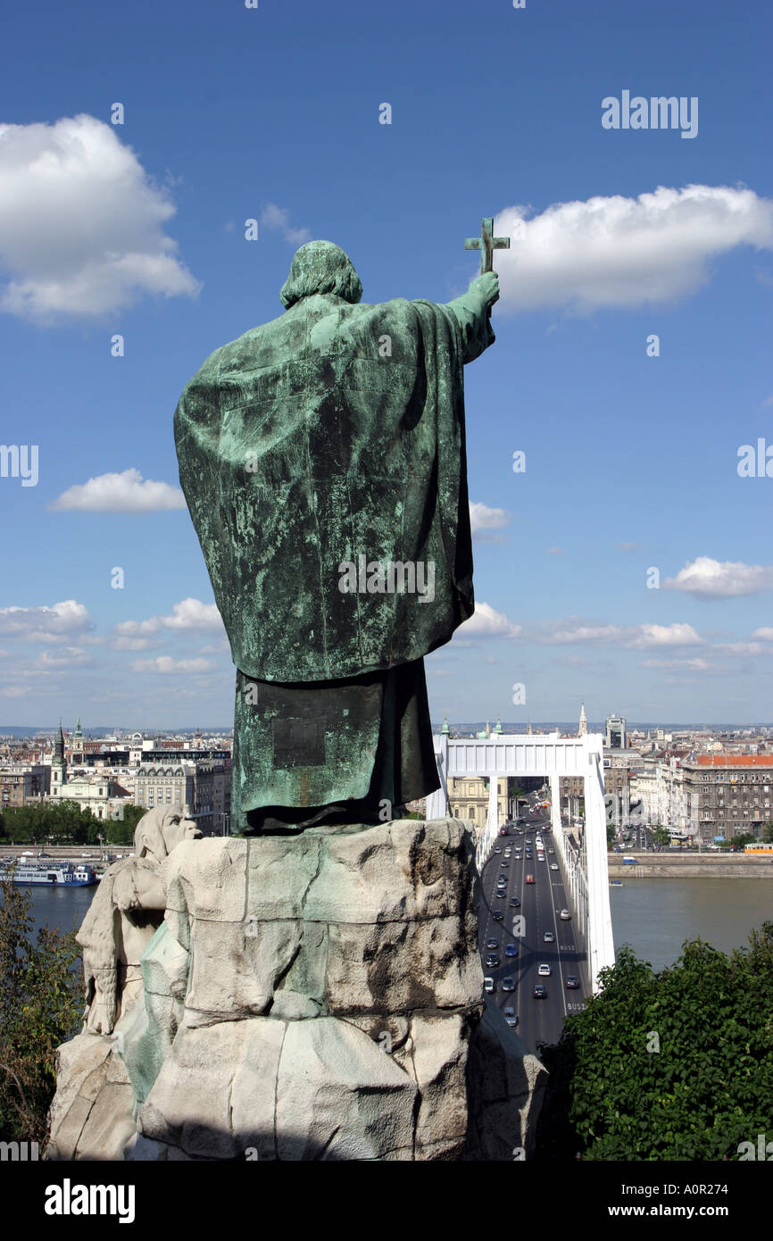 Statue of St Gellert the patron saint of Budapest on Gellert Hill ...